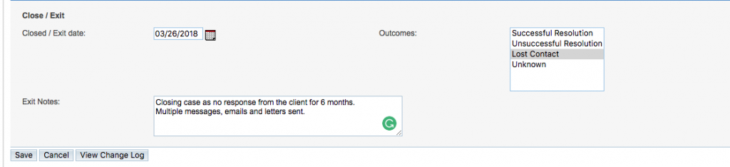 Client Exit (Close the Case) – Community Data Solutions