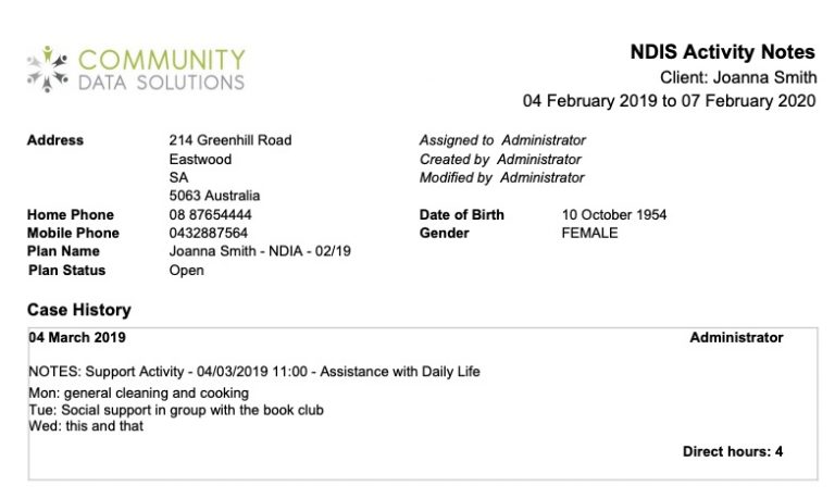 NDIS Reports – NDIS Activity Notes – Community Data Solutions