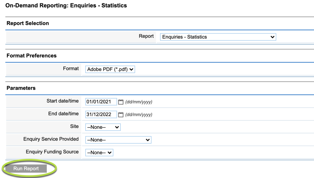 Enquiries Statistics Report – Community Data Solutions