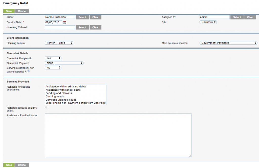 Record Emergency Relief Information – Community Data Solutions