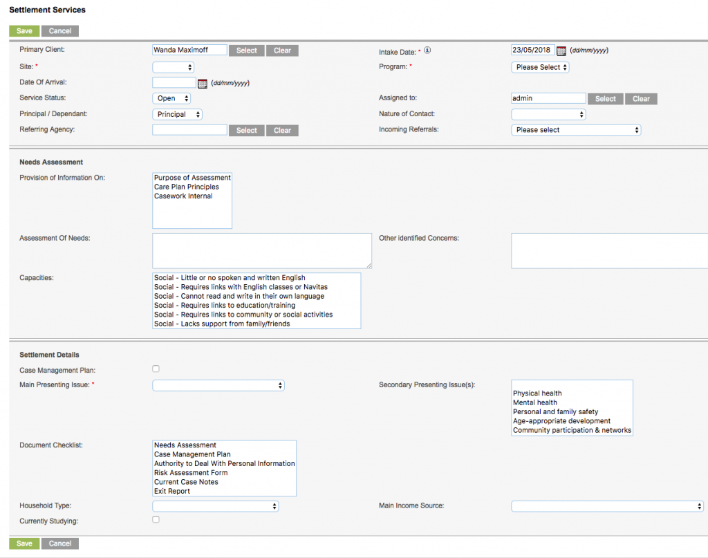 Create a Settlement Services record – Community Data Solutions
