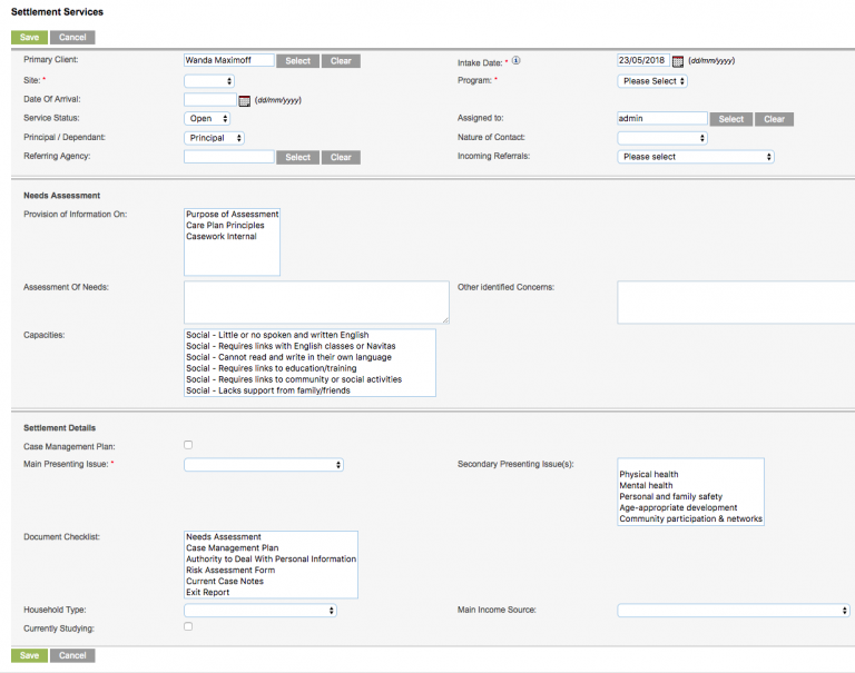 Create a Settlement Services record – Community Data Solutions
