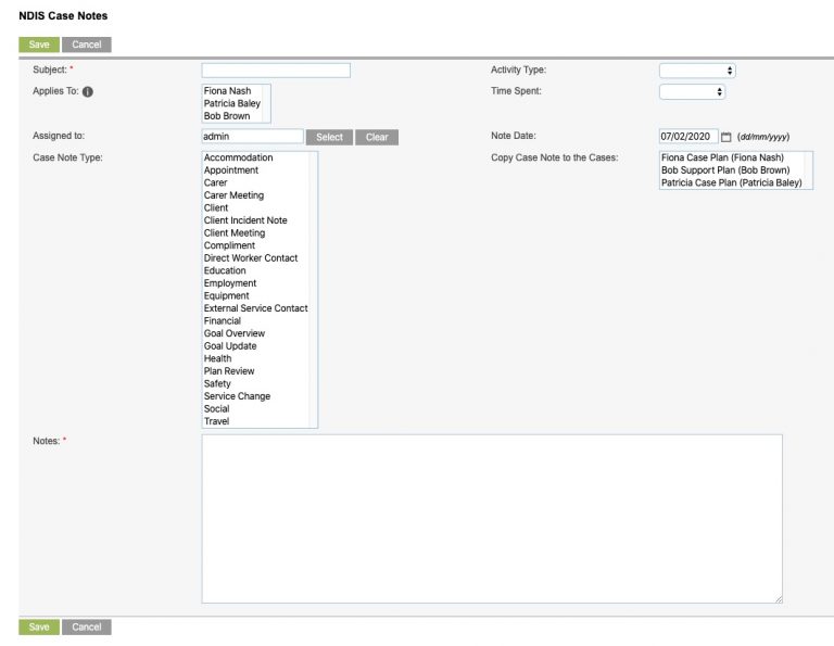 NDIS Case Notes – Individual – Community Data Solutions