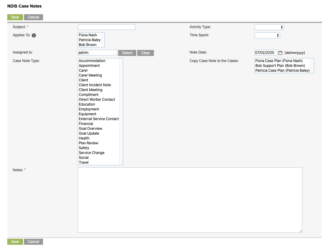 NDIS Case Notes – Individual – Community Data Solutions