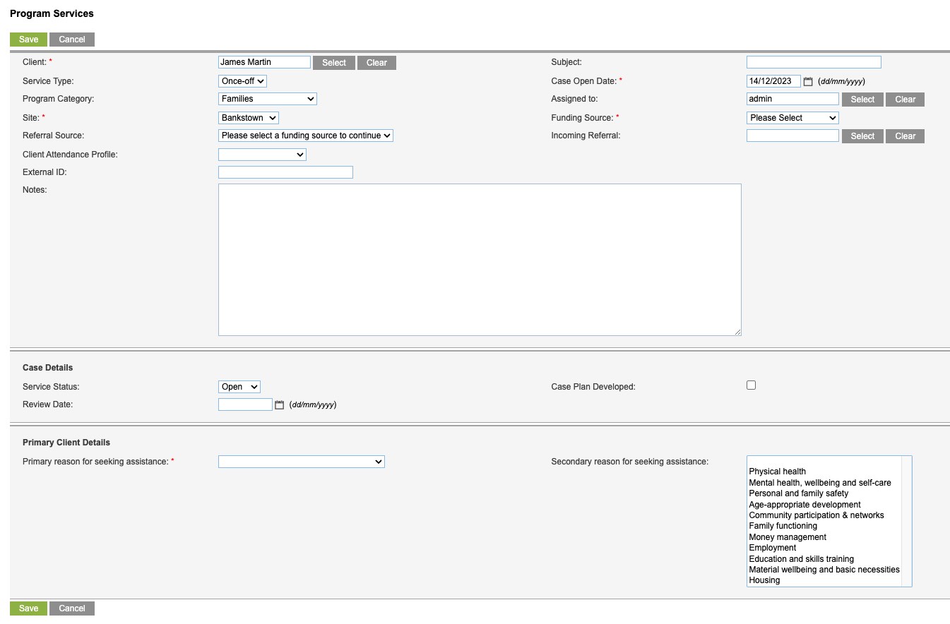 Create a Program Services Case – Community Data Solutions