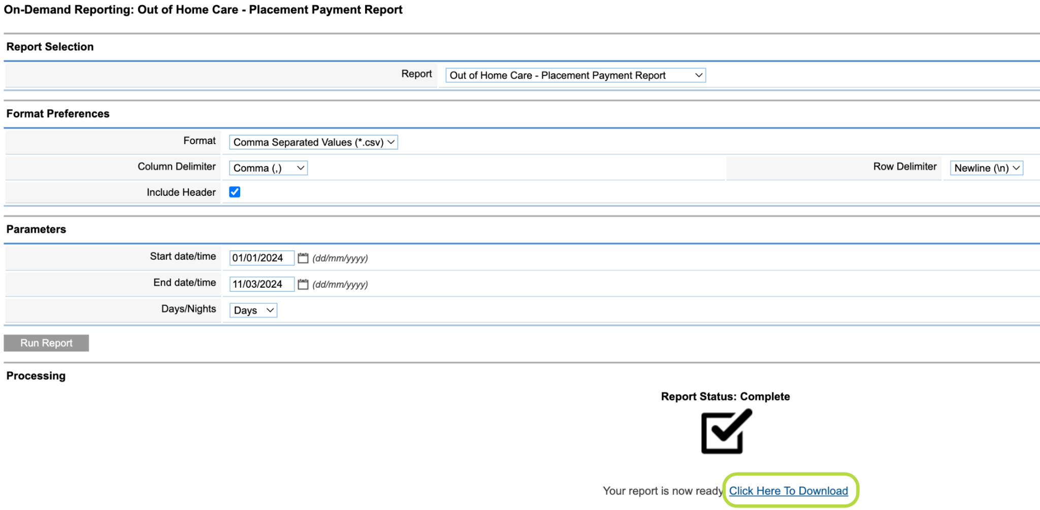 OOHC – Placement Payment Report – Community Data Solutions